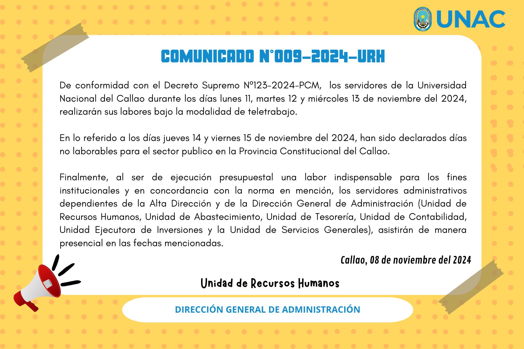 Comunicado N° 010-2024-URH-UNAC – Universidad Nacional del Callao